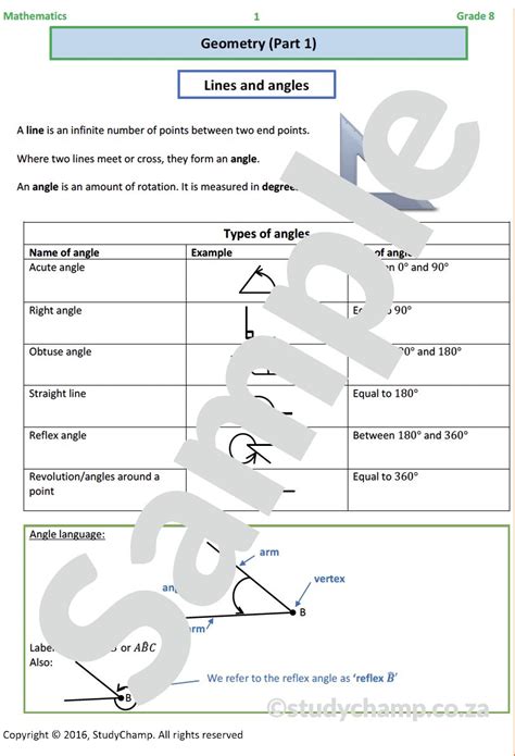 Grade 8 Mathematics Workbook Geometry Lines And Angles