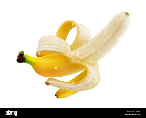 One Open Peeled Banana Isolated On White Background With Clipping Path