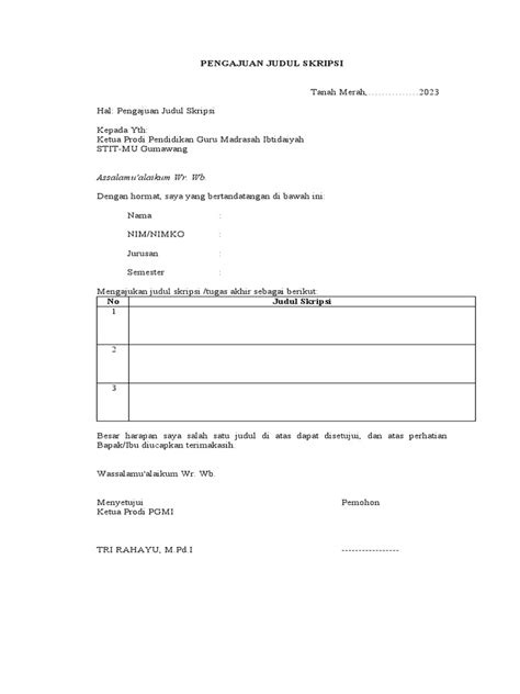 Form Pengajuan Judul Skripsi Pai Pgmi Mpi Pdf