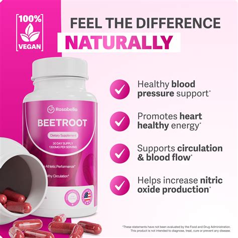 Rosabella Organic Beetroot Capsules 1300mg For Blood Flow And Heart He