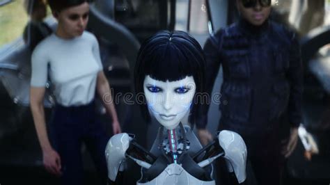 Female Robot In Flying Futuristic Train Futuristic City Flying Car