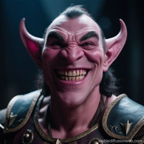 Pink Skinned Tall Demon Dwarf With Sharp Teeth And A Big Smile