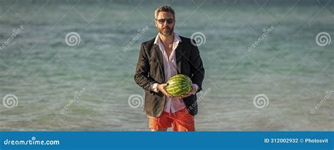 Business Man On Summer Vacation Businessman In Wet Suit At The Beach