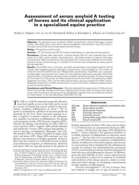 Assessment Of Serum Amyloid A Testing Pdf Blood Plasma Inflammation