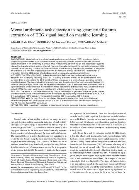 pdf mental arithmetic task detection using geometric features