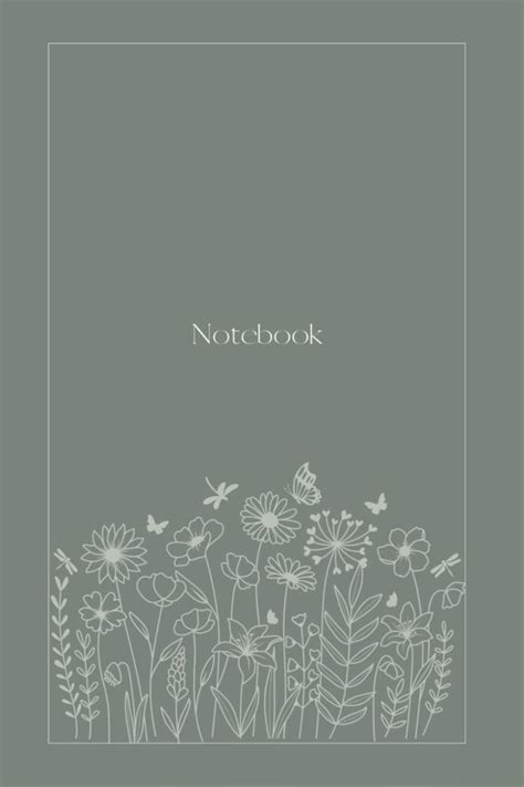 Aesthetic Lined Notebook Neutral Green With White Flowers