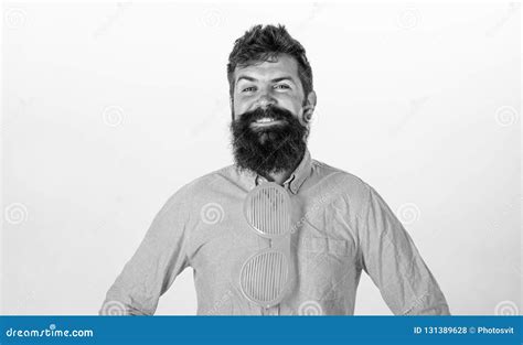 Hipster With Giant Striped Sunglasses Man With Beard And Mustache On