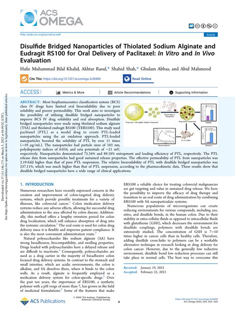 Pdf Disulfide Bridged Nanoparticles Of Thiolated Sodium Alginate And Eudragit Rs100 For Oral