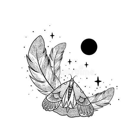 Vector Abstract Magic Illustration With Celestial Moth Moon Stars