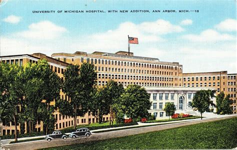 University Michigan Hospital Arbor Mich Flag Old Car 1930s Vintage