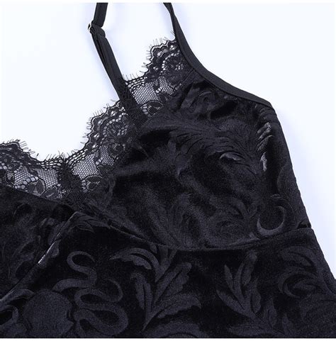 Emo Black Spaghetti Strap Velvet Lace Trim Crop Top Rebelsmarket