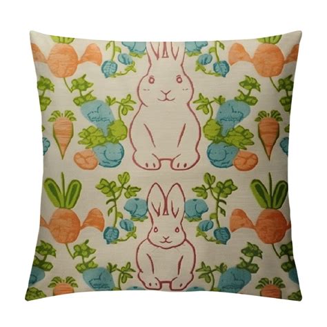 Nawypu Easter Pillow Covers Spring Cute Bunny Carrot Blue Pink Green