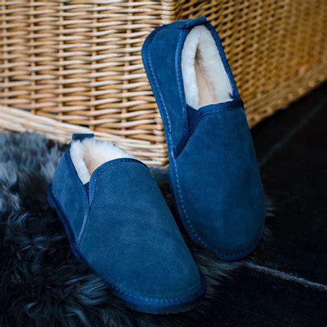 Deluxe Mens Avi Sheepskin Slippers With Hard Sole Navy Sheepskin