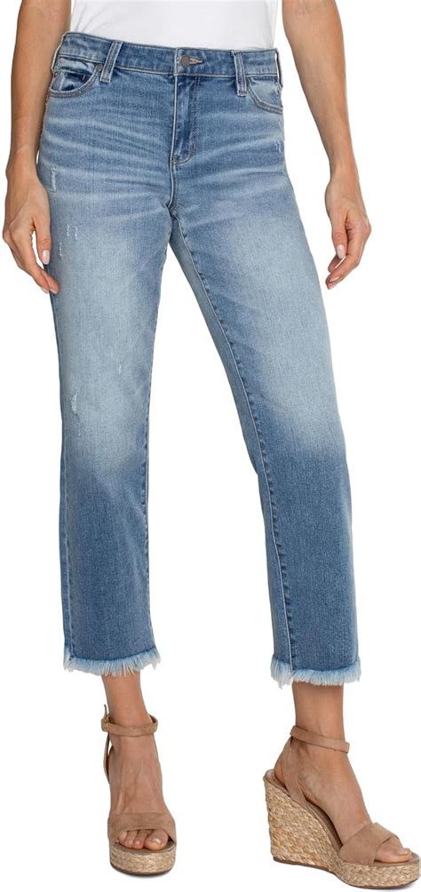 Liverpool Los Angeles Womens Kennedy Mid Rise Crop Straight With Fray Hem Vintage Denim