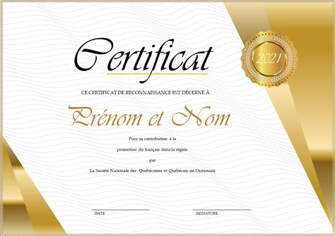 Modèle de Certificat de Reconnaissance Certificat de reconnaissance