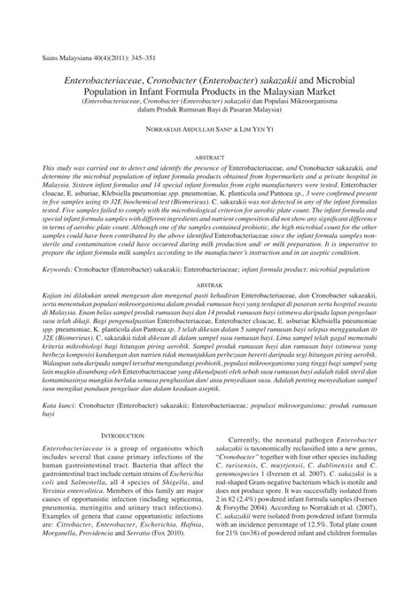 Pdf Enterobacteriaceae Cronobacter Enterobacter Sakazakii And