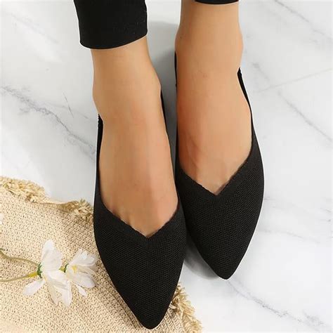 Womens Flyknitting Suede Pointed Toe Flats Tohittheroad