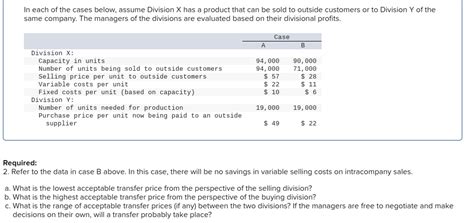 In Each Of The Cases Below Assume Division X Has A Chegg
