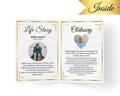 Funeral Program Template Obituary Template For Funeral Etsy