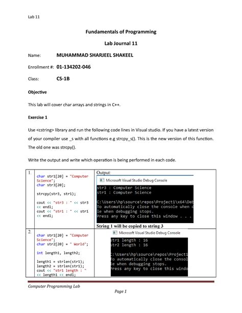 Assignment No 11 Fundamentals Of Programming Lab Journal 11 Name
