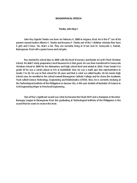 Biographical Speech Pdf
