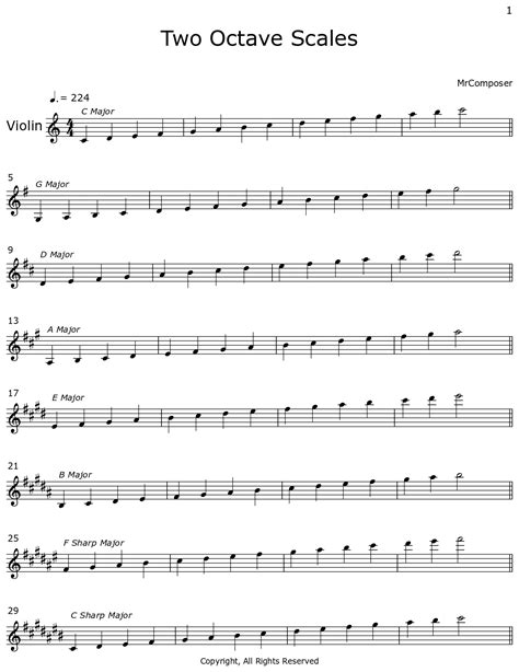Two Octave Scales Sheet Music For Violin