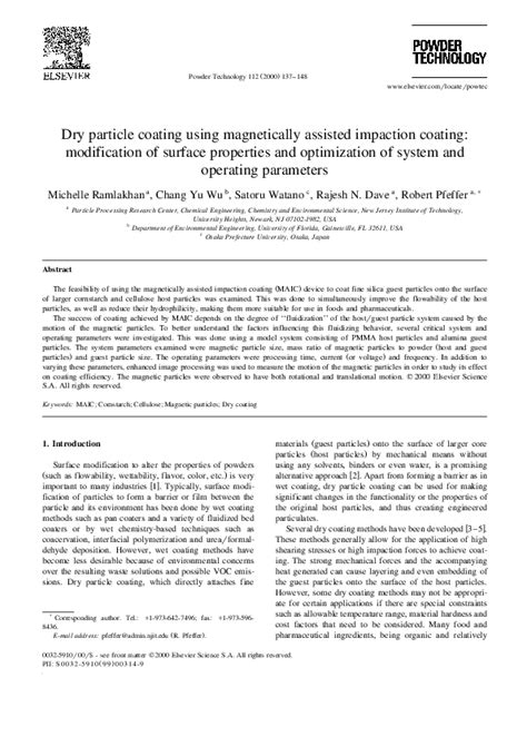 Pdf Dry Particle Coating Using Magnetically Assisted Impaction Coating Modification Of
