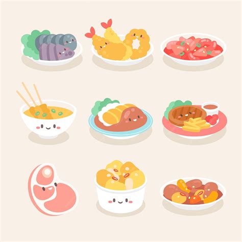 귀여운 음식 일러스트 캐릭터 프리미엄 벡터