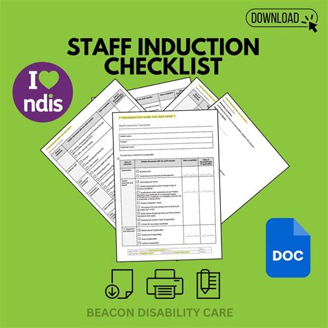 Ndis Staff Induction Checklist Digital Download Word Document Customisable Etsy