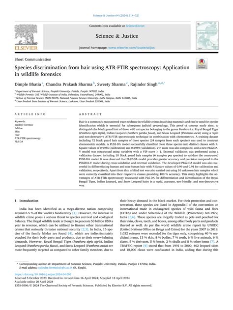 Pdf Species Discrimination From Hair Using Atr Ftir Spectroscopy