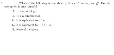 Solved 1 Which Of The Following Is True About P V~q ~