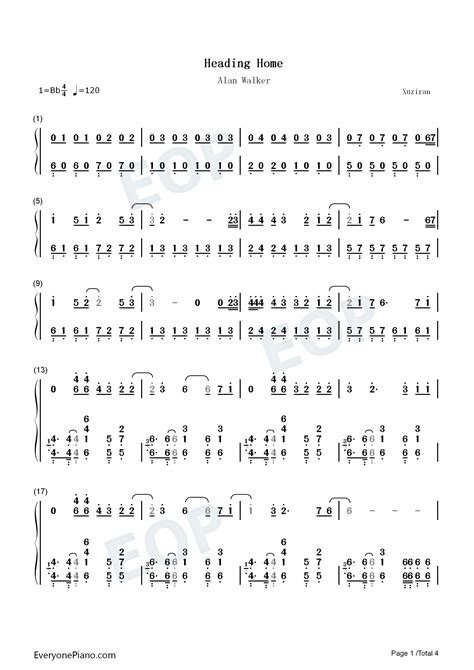 Heading Home Alan Walker 钢琴谱文件（五线谱、双手简谱、数字谱、midi、pdf）免费下载
