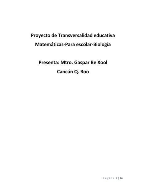 Transversalidad Propuesta Didáctica Mtro Gaspar Be Xool Pdf