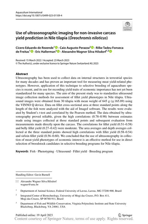 Use Of Ultrasonographic Imaging For Non Invasive Carcass Yield