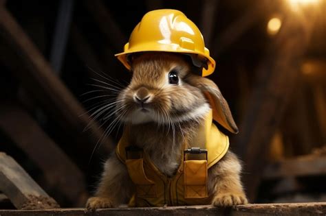 Premium Ai Image Construction Worker Bunny Generative Ai