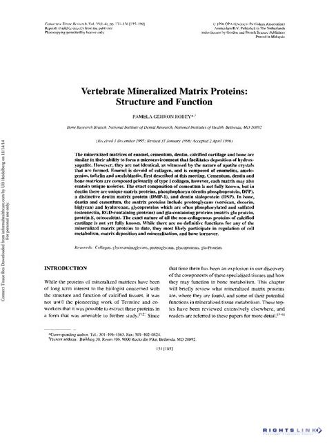 Pdf Vertebrate Mineralized Matrix Proteins Structure And Function
