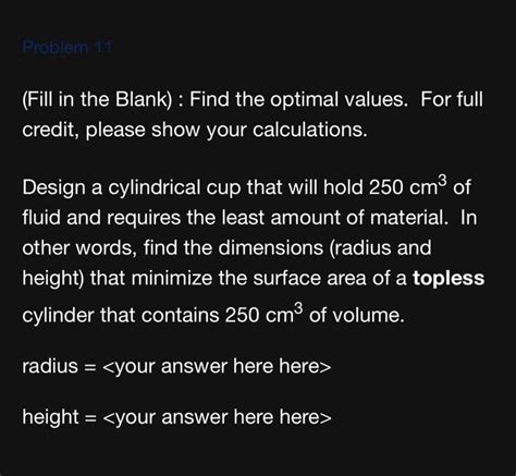 Solved Fill In The Blank Find The Optimal Values For