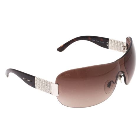 Bvlgari Black Shield Womens Sunglasses With Tubogas Motiv And Swarovski