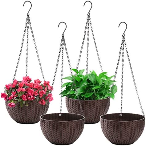 Foraineam Lot de 4 pots de fleurs suspendus à arrosage automatique de