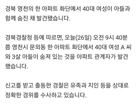 아파트 화단서 40대 여성·3살 남아 숨진 채 발견 유머 움짤 이슈 에펨코리아