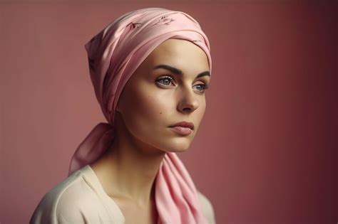 Retrato De Uma Mulher Careca De Meia Idade Usando Um Len O De Cabe A Rosa Generative Ai Foto