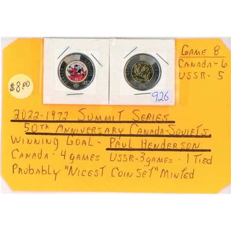 Set Of 2 2022 Summit Series Canadian Toonies Colored And Non Colored