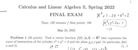 Solved Calculus And Linear Algebra Ll Spring 2022 FINAL Chegg Com