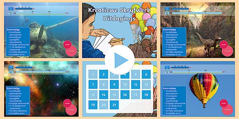 Kreatiewe Skryfwerk Met Prentjies En Uitdagings Powerpoint