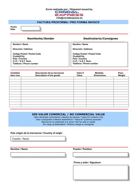 PDF FACTURA PROFORMA PRO FORMA INVOICE FACTURA PROFORMA PRO