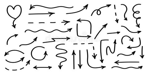 Collection Hand Drawn Arrows Set Simple Arrows Isolated On White