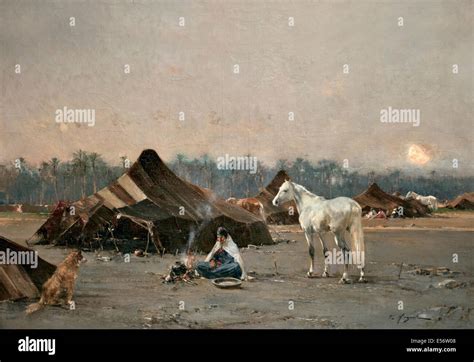Campement à Biskra Encampment Biskra 1860 Victor Pierre Huguet 1835