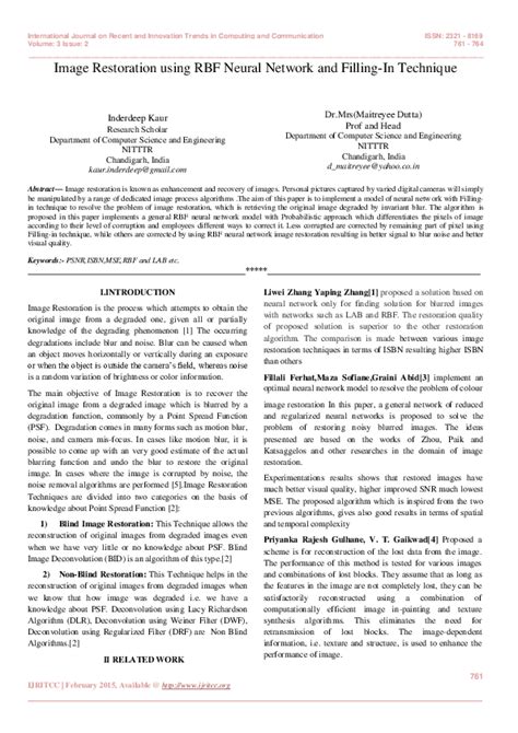 Pdf Image Restoration Using Rbf Neural Network And Filling In Technique