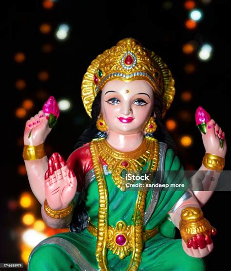 Laxmi Poojan Lord Laxmi Statue Indian Festival Diwali Laxmi Pooja Stock