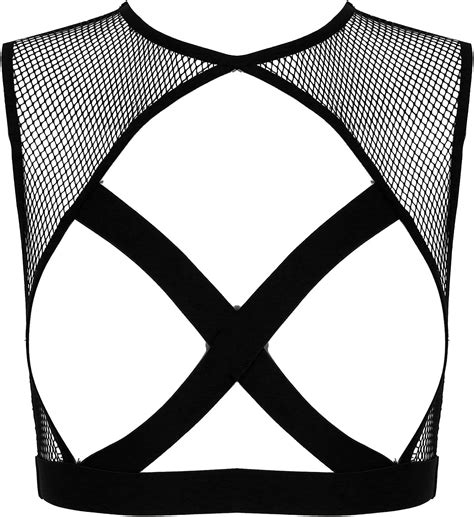 Doomiva Damen Ouvert Crop Top Brustfrei BH Bra Bralette Transparent